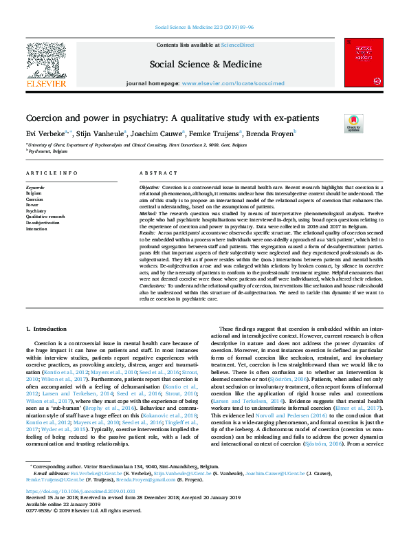 (PDF) Coercion and power in psychiatry: A qualitative study with ex ...