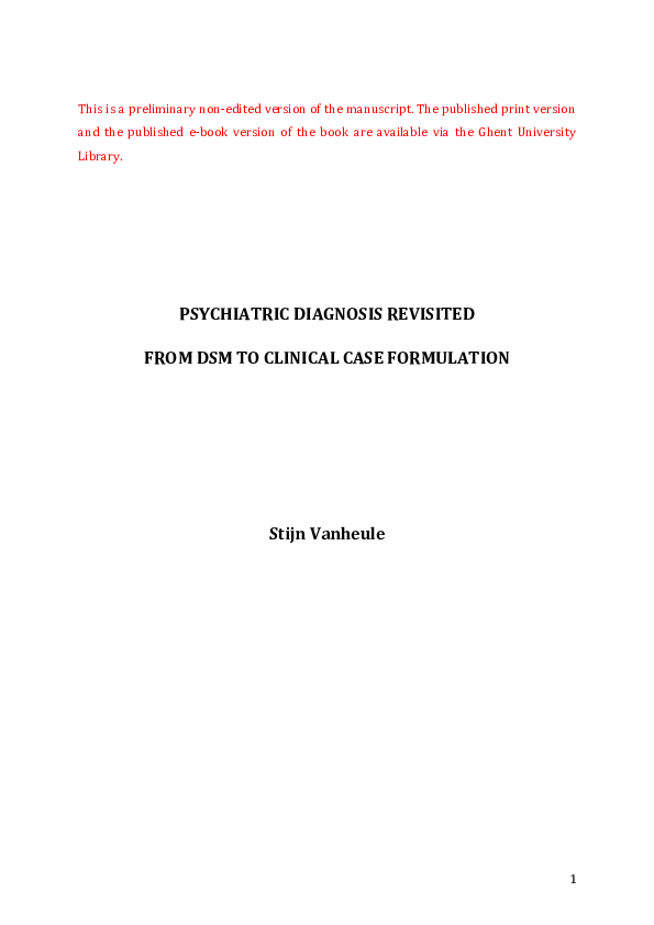 (DOC) Psychiatric Diagnosis Revisited: From DSM to Clinical Case ...