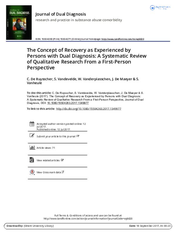 (PDF) The Concept of Recovery as Experienced by Persons with Dual ...