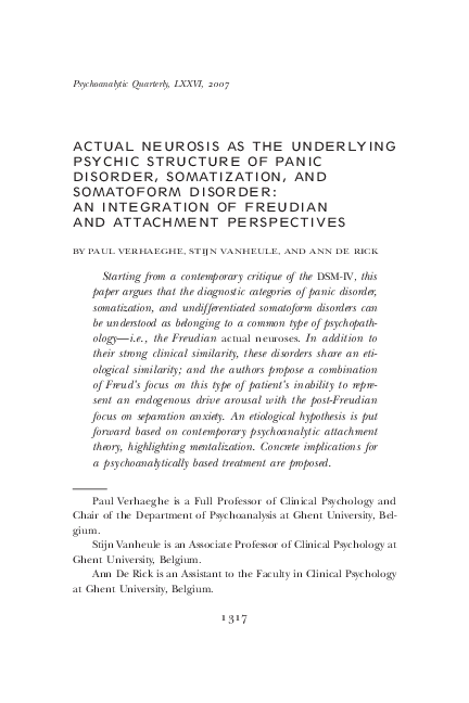 (PDF) Actual Neurosis as the Underlying Psychic Structure of Panic ...