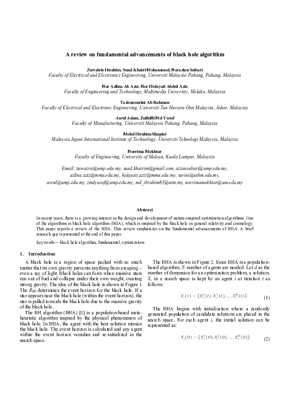 Pdf A Review On Fundamental Advancements Of Black Hole Algorithm