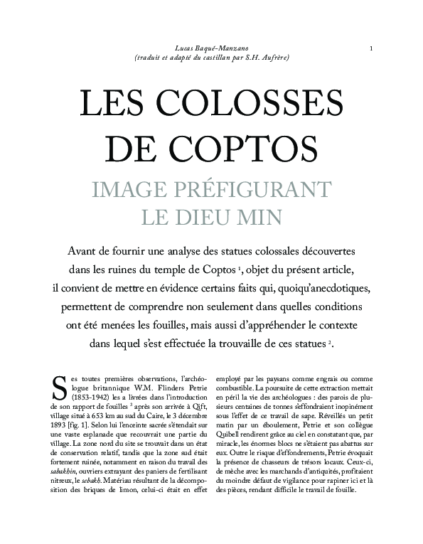 (PDF) Les colosses de Coptos. Image préfigurant le dieu Min