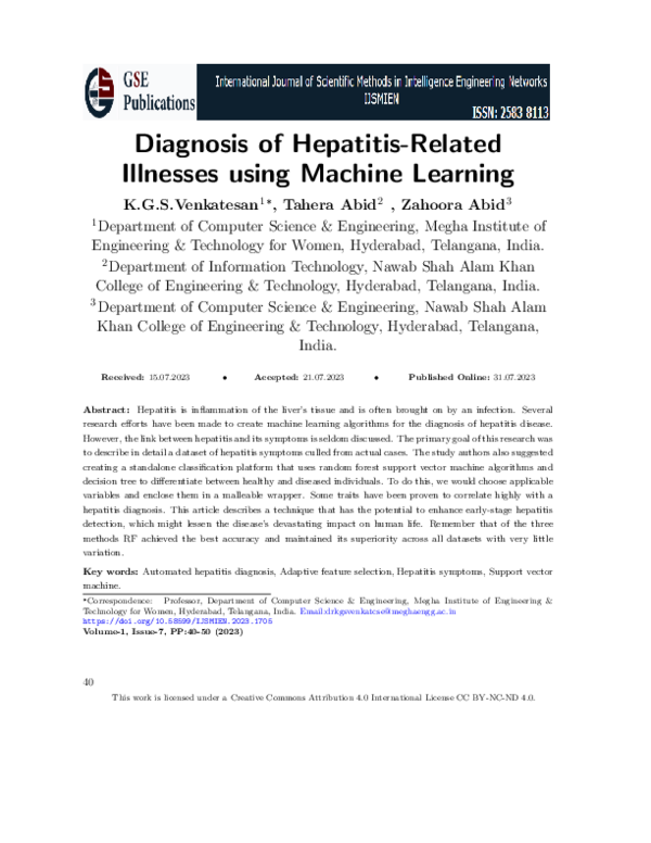 (PDF) Diagnosis of Hepatitis-Related Illnesses using Machine Learning
