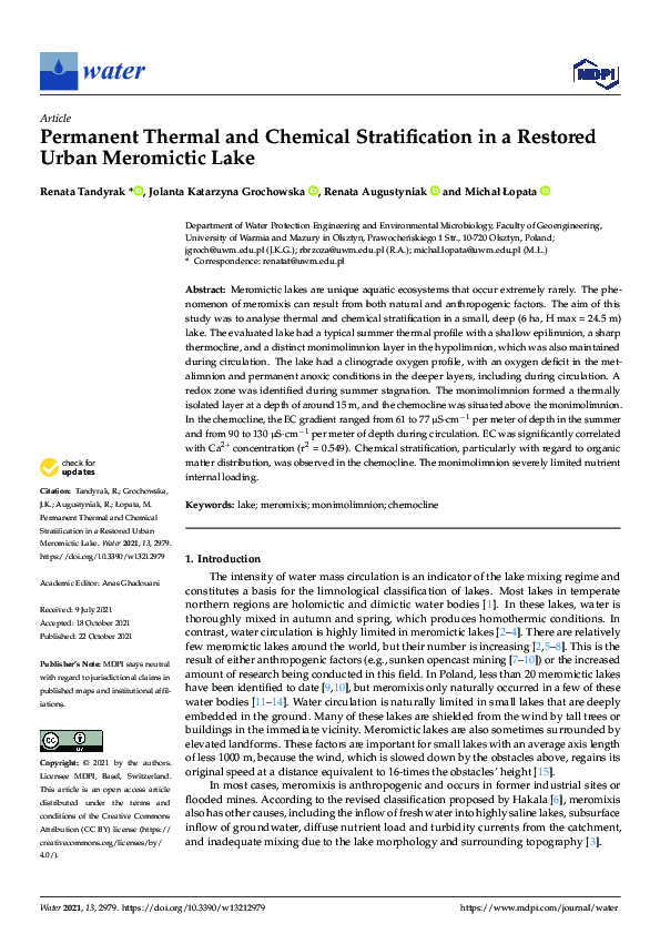 (PDF) Permanent Thermal and Chemical Stratification in a Restored Urban ...