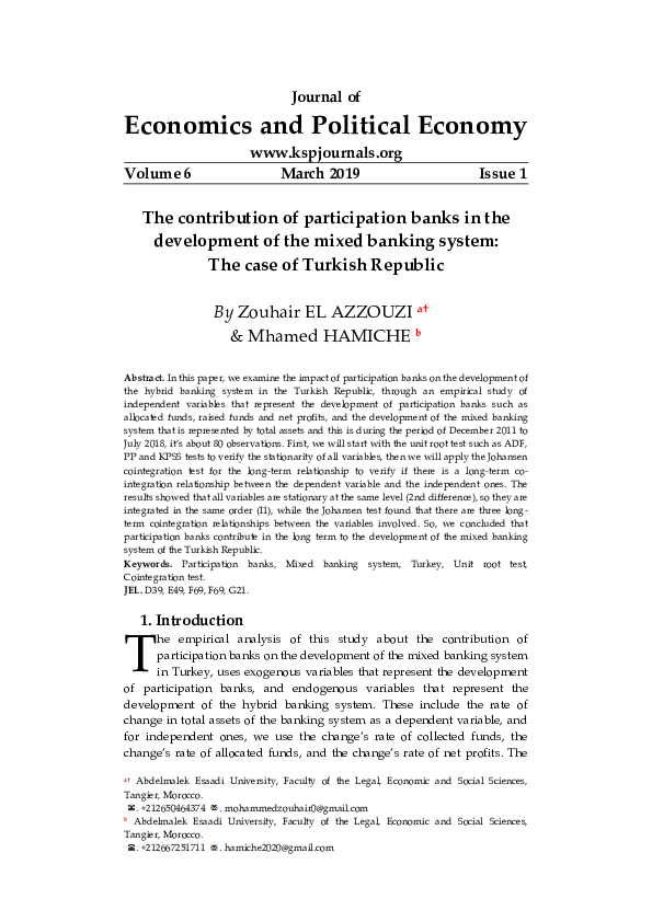 (PDF) The contribution of participation banks on the development of the ...