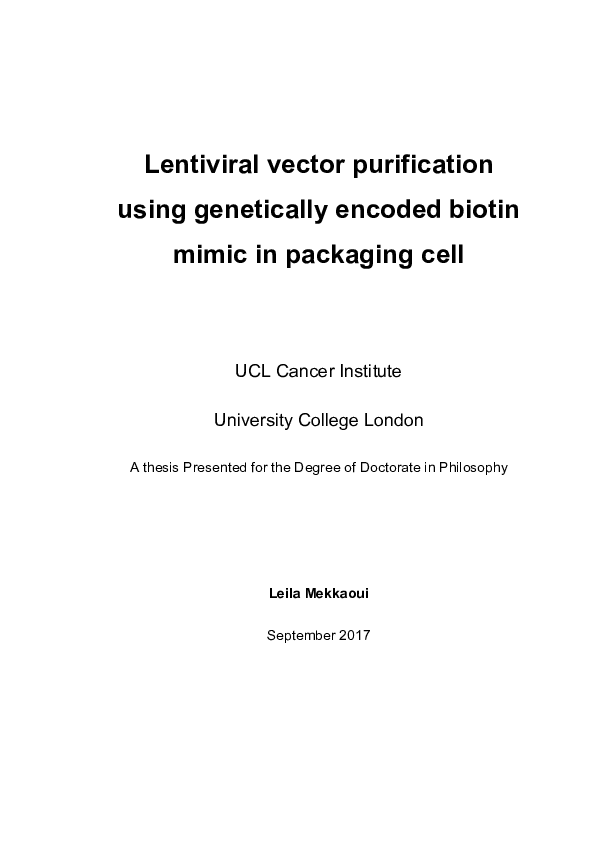 (PDF) Lentiviral Vector Purification Using Genetically Encoded Biotin ...