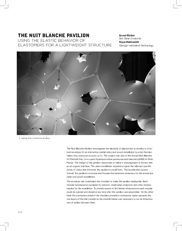 The Nuit Blanche Pavilion: Using the elastic behavior of elastomers for a lightweight structure