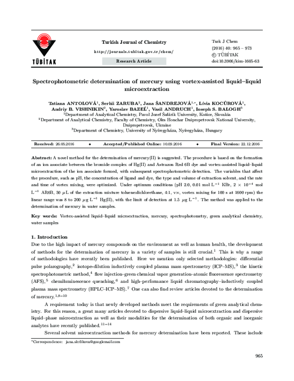 (PDF) Spectrophotometric determination of mercury using vortex-assisted ...