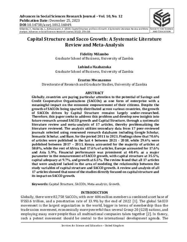 (PDF) Capital Structure and Sacco Growth: A Systematic Literature ...