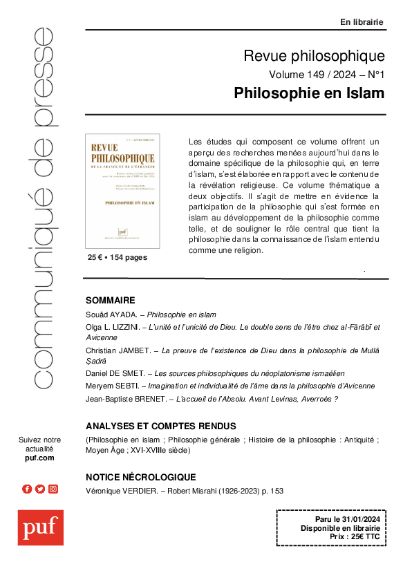 (PDF) L'unité et l'unicité de Dieu. Le double sens de l'être chez al-Fārābī et Avicenne