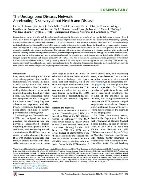 (PDF) The Undiagnosed Diseases Network: Accelerating Discovery about ...