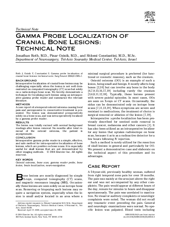 (PDF) Gamma probe localization of cranial bone lesions: technical note