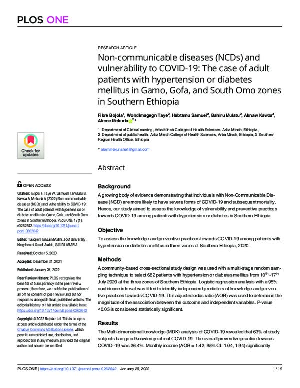 (PDF) Non-communicable diseases (NCDs) and vulnerability to COVID-19 ...