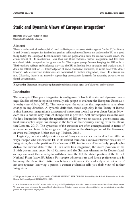 (PDF) Static and Dynamic Views of European Integration