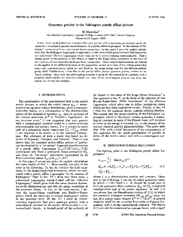 (PDF) Quantum gravity in the Eddington purely affine picture