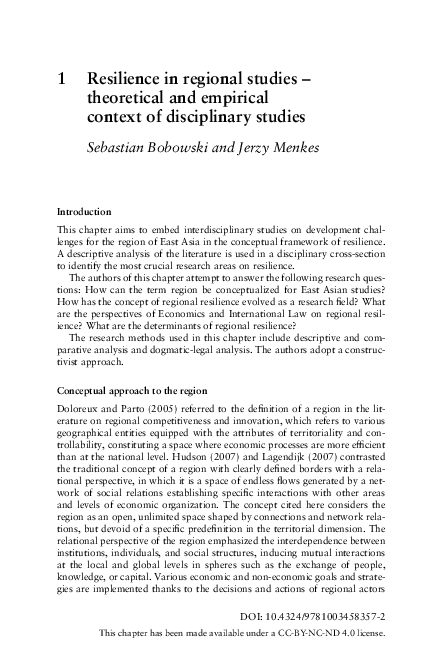(PDF) Resilience in regional studies – theoretical and empirical ...