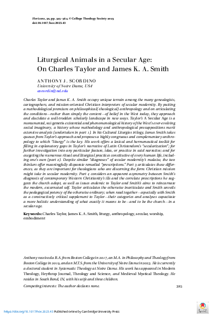 (PDF) Liturgical Animals in a Secular Age: On Charles Taylor and James ...
