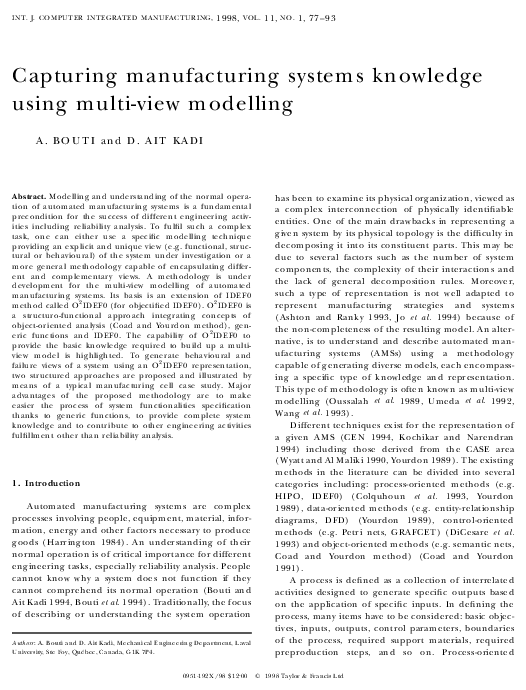 (PDF) Capturing manufacturing systems knowledge using multi-view modelling | Daoud Ait-kadi ...