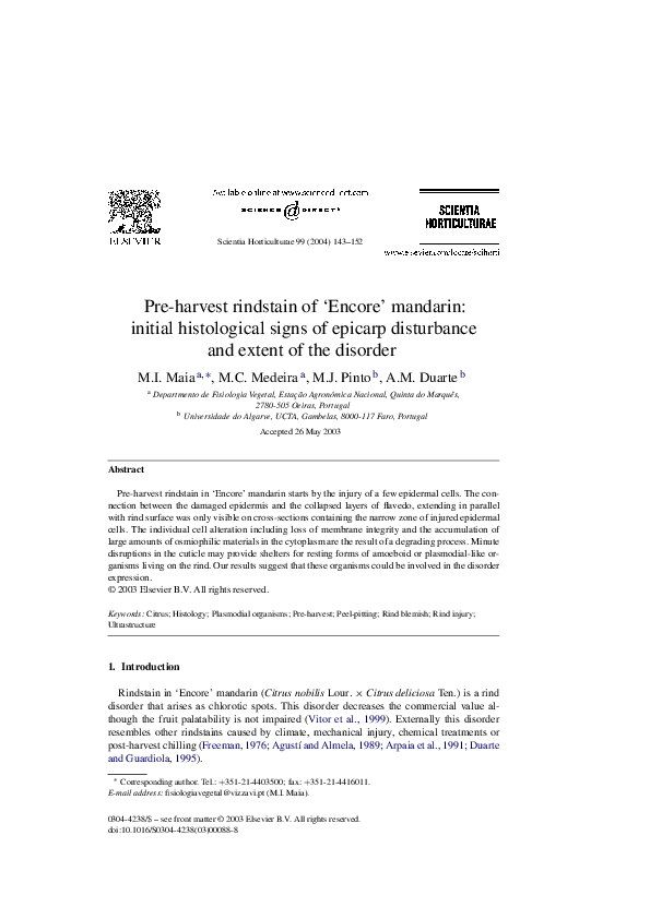 (PDF) Pre-harvest rindstain of ‘Encore’ mandarin: initial histological ...