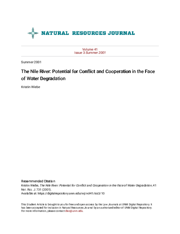 (PDF) The Nile River: Potential for Conflict and Cooperation in the ...