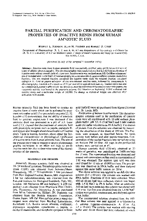 Partial purification and chromatographic properties of inactive renin ...