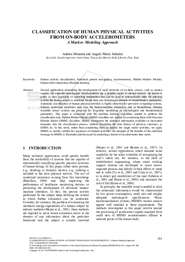(PDF) CLASSIFICATION OF HUMAN PHYSICAL ACTIVITIES FROM ON-BODY ACCELEROMETERS - A Markov ...