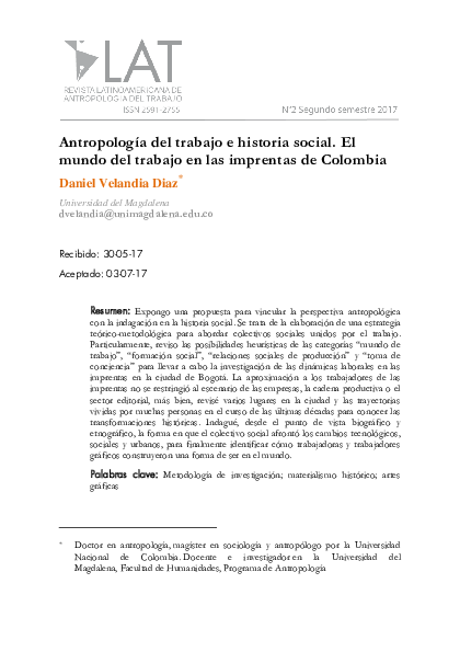 (PDF) Antropología del trabajo e historia social. El mundo del trabajo ...