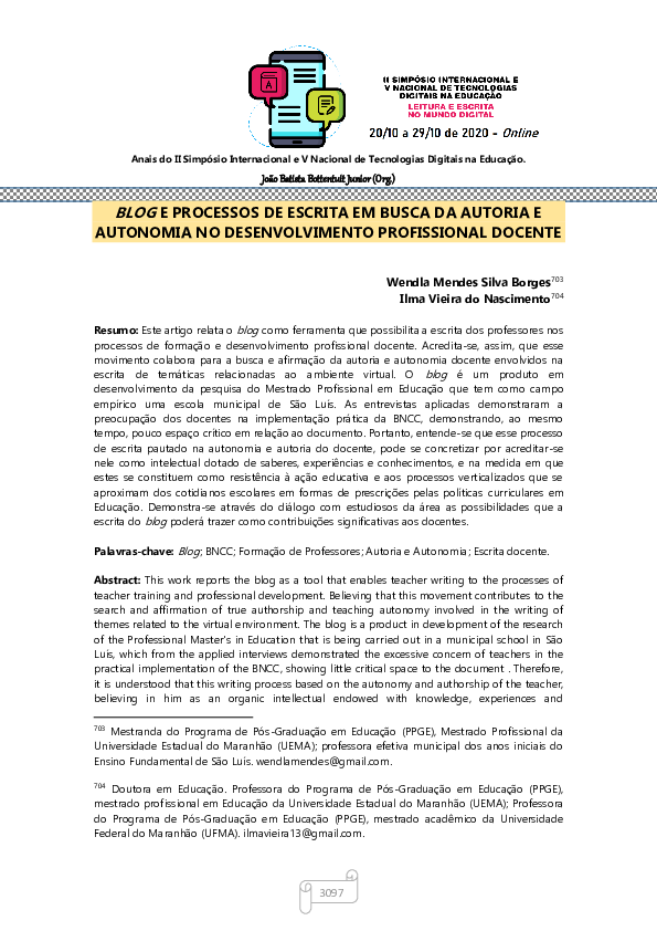 (PDF) BLOG E PROCESSOS DE ESCRITA EM BUSCA DA AUTORIA E AUTONOMIA NO DESENVOLVIMENTO ...