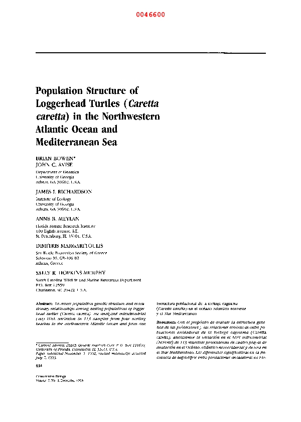(PDF) Population Structure of Loggerhead Turtles (Caretta caretta) in ...