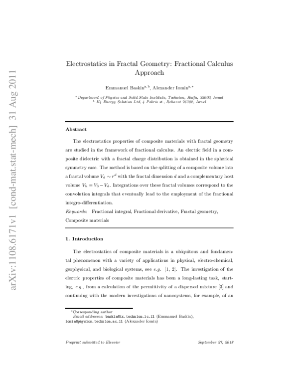 (PDF) Electrostatics in fractal geometry: Fractional calculus approach