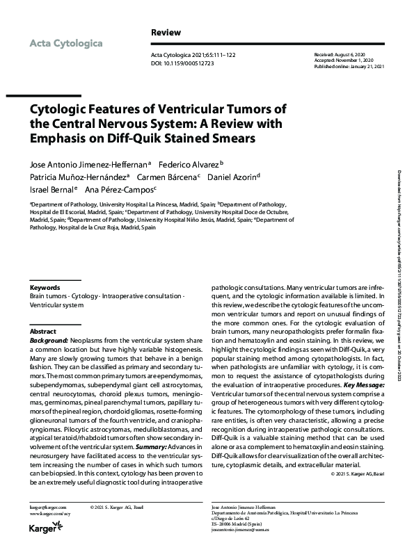 (PDF) Cytologic Features of Ventricular Tumors of the Central Nervous System: A Review with ...
