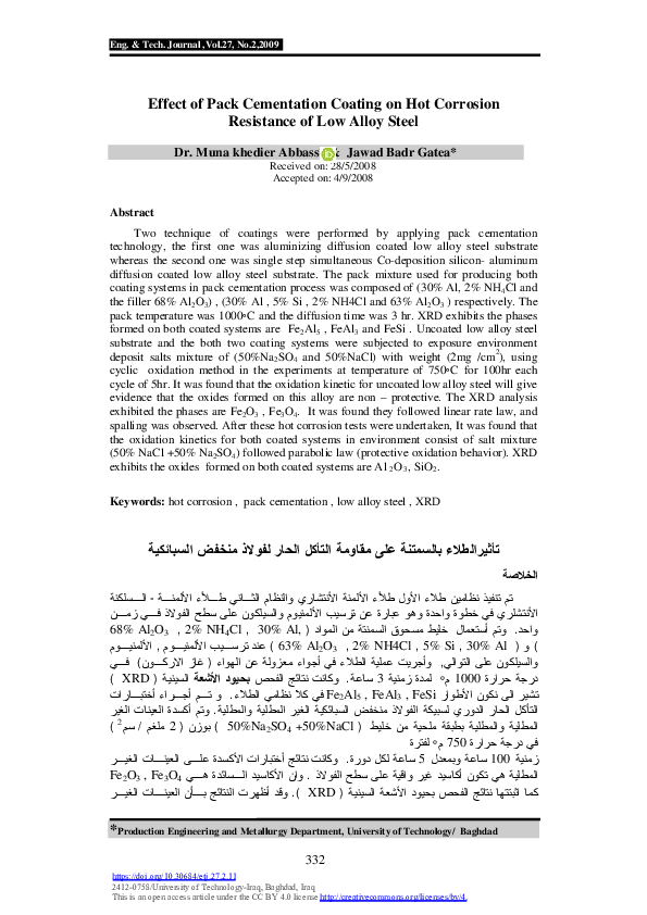 (PDF) Effect of Pack Cementation Coating on Hot Corrosion Resistance of Low Alloy Steel