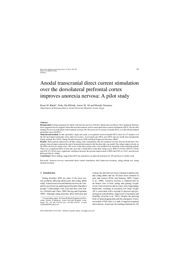 (PDF) Anodal transcranial direct current stimulation over the ...