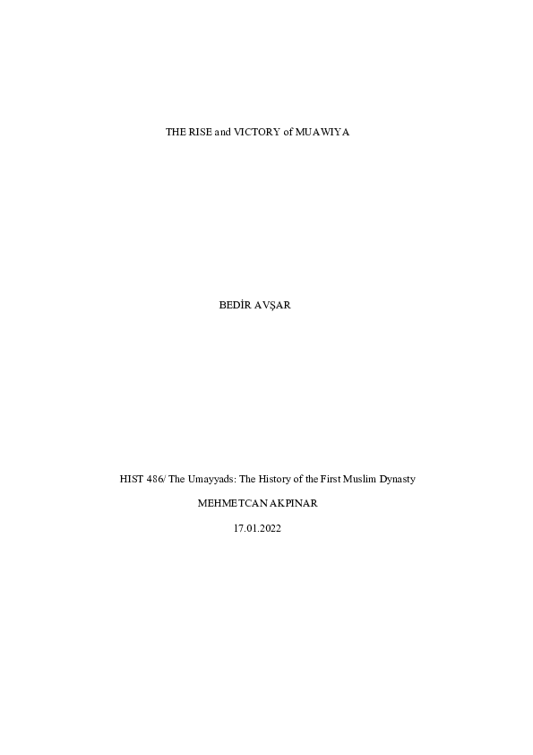 (DOC) THE RISE and VICTORY of MUAWIYA-ISLAMIC HISTORY