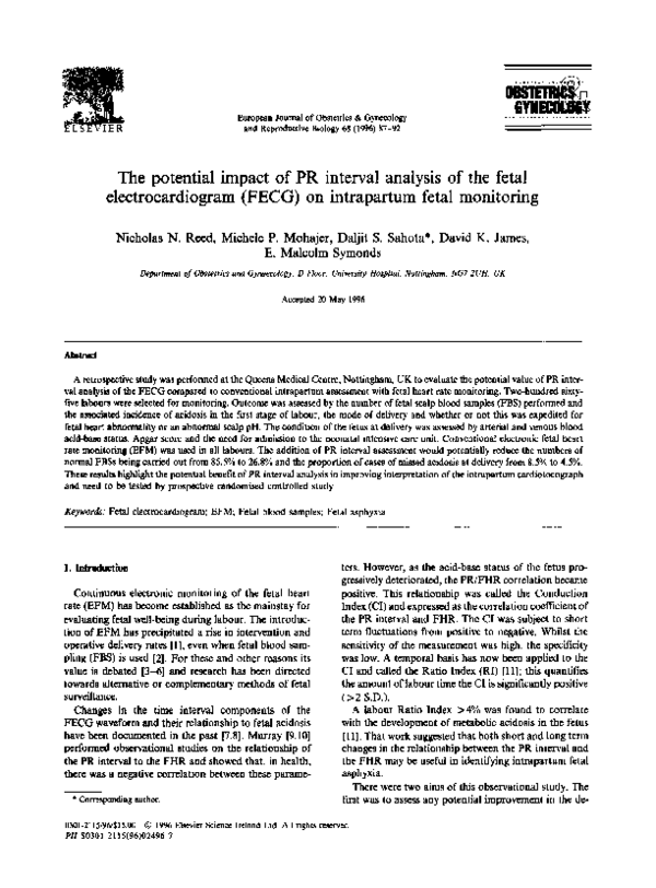 (PDF) The potential impact of PR interval analysis of the fetal electrocardiogram (FECG) on ...