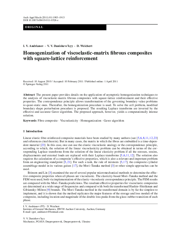 (PDF) Homogenization of viscoelastic-matrix fibrous composites with ...