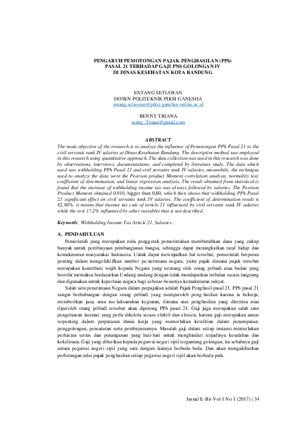 (PDF) PENGARUH PEMOTONGAN PAJAK PENGHASILAN (PPh) PASAL 21 TERHADAP ...