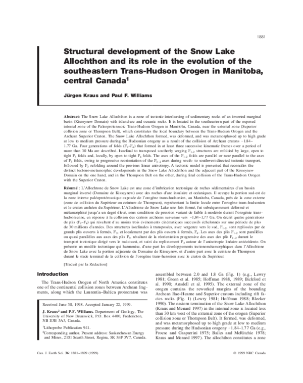 (PDF) Structural development of the Snow Lake Allochthon and its role ...