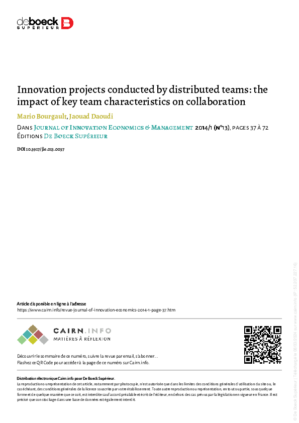 (PDF) Innovation projects conducted by distributed teams: the impact of ...