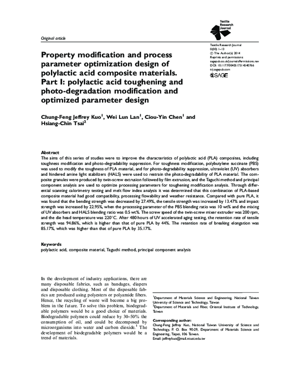 (PDF) Property modification and process parameter optimization design of polylactic acid ...