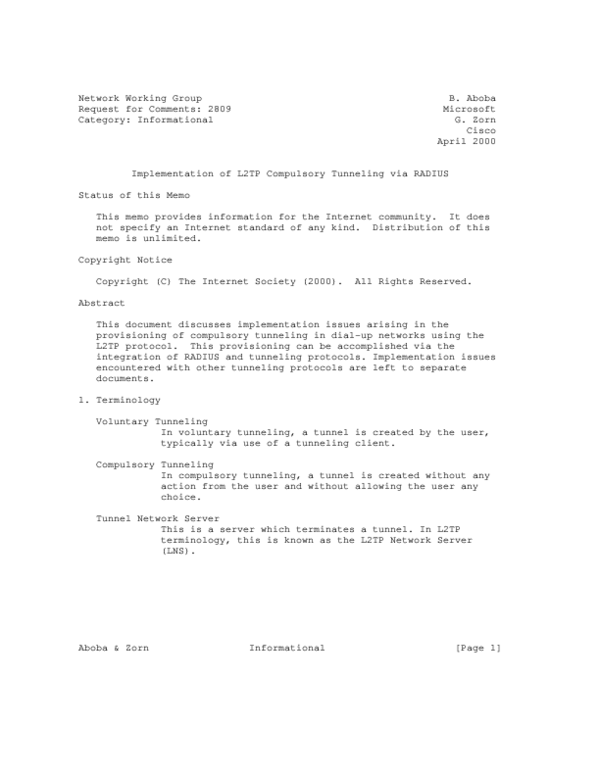 (PDF) Implementation of L2TP Compulsory Tunneling via RADIUS