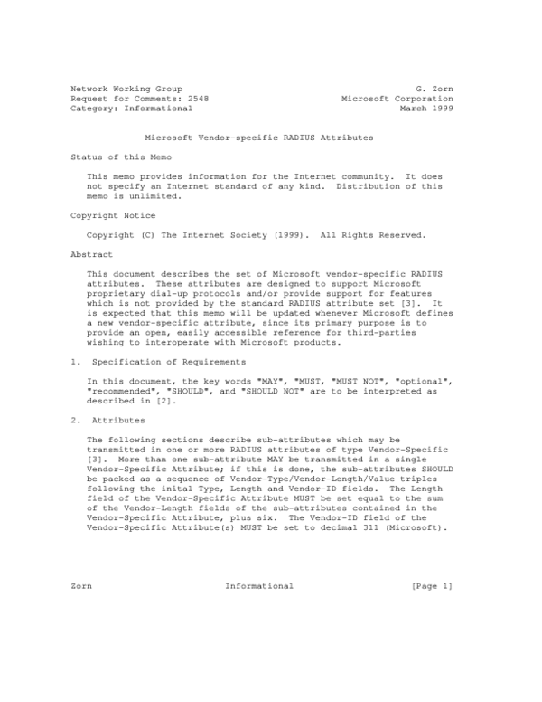 (PDF) Microsoft Vendor-specific RADIUS Attributes
