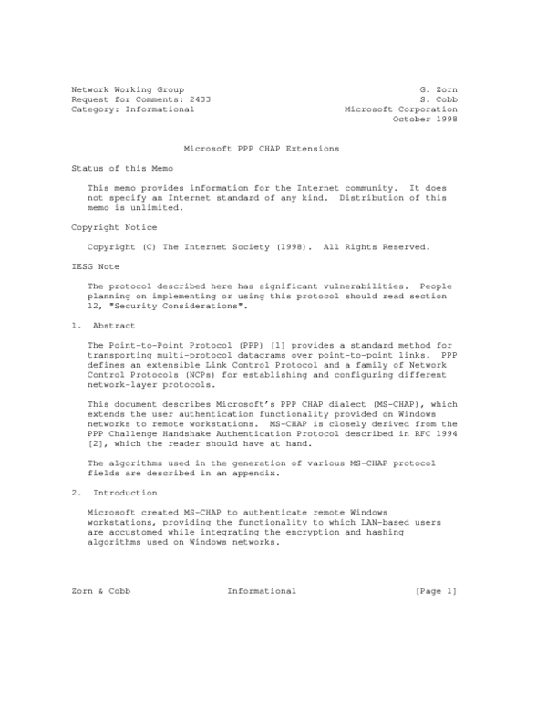 (PDF) Microsoft PPP CHAP Extensions