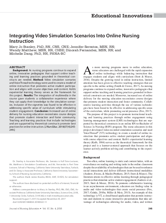 (PDF) Integrating Video Simulation Scenarios Into Online Nursing Instruction