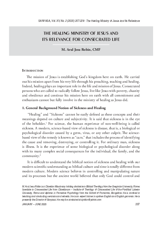 (PDF) The Healing Ministry of Jesus and Its Relevance for Consecrated Life