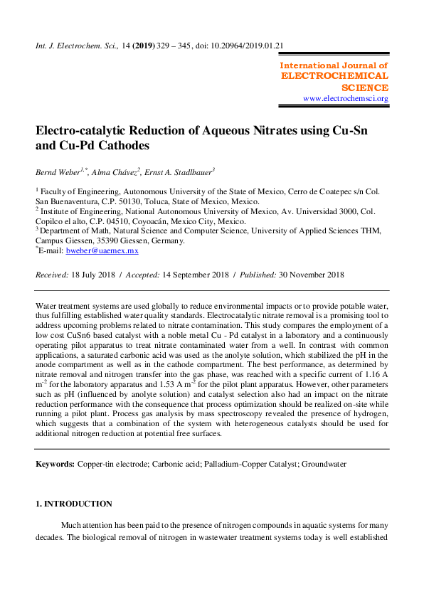 (PDF) Electro-catalytic Reduction of Aqueous Nitrates using Cu-Sn and ...