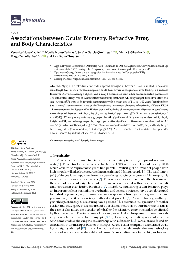 (PDF) Associations between Ocular Biometry, Refractive Error, and Body Characteristics
