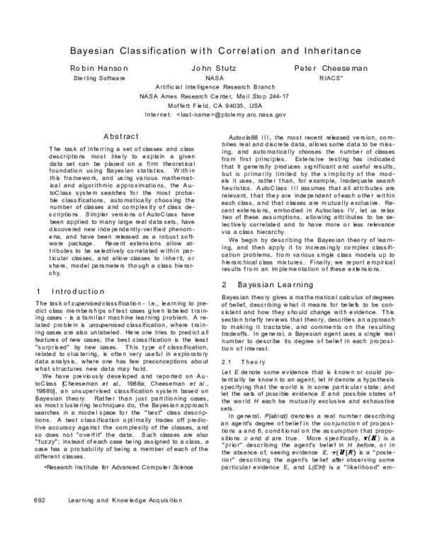 (PDF) Bayesian classification with correlation and inheritance | Peter ...