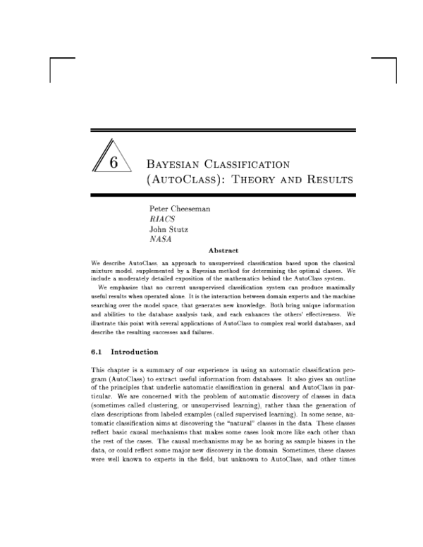 (PDF) Bayesian classification (AutoClass): theory and results