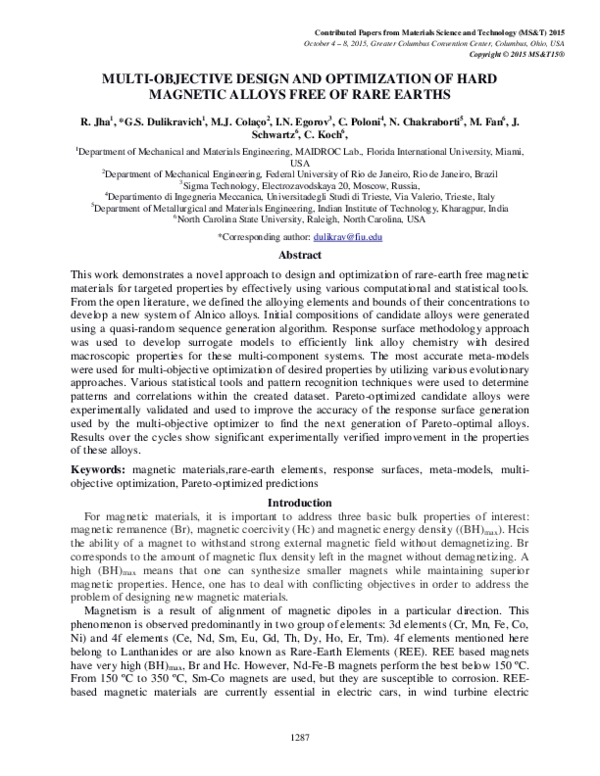 (PDF) Multi-Objective Design and Optimization of Hard Magnetic Alloys Free of Rare Earths